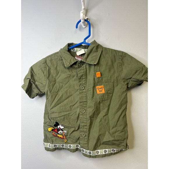 Shirts & Tops | 2t Mickey Mouse Green Button Up Shirt | Poshmark